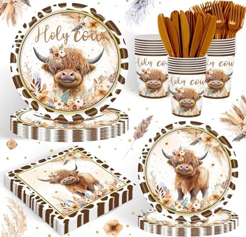 Amazon.com: 120PCS Boho Highland Cow Party Supplies for Boys girls Holy ...