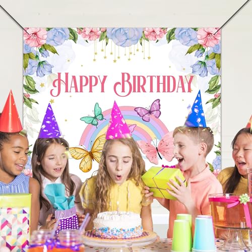 Party Propz Happy Birthday Butterfly Backdrop Banner - Butterfly Theme ...