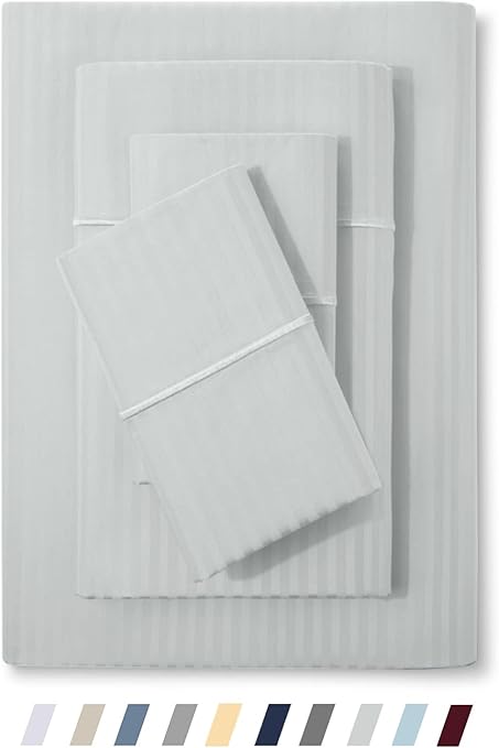 Amazon.com: Feather & Stitch 500 TC King Size Damask Bed Sheet Set, 100 ...