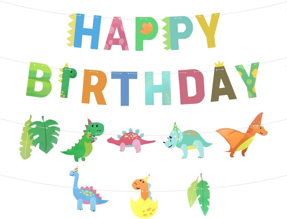 Amazon.com: 4 Pcs Watercolor Dinosaur Banner Garland Dinosaur Party ...