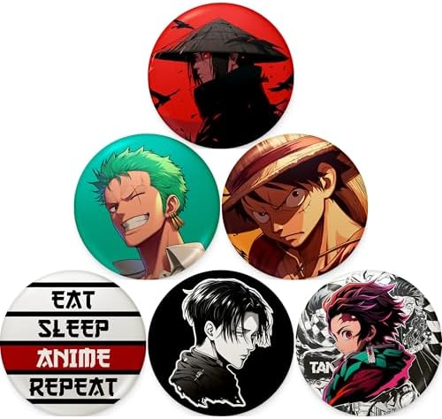 Visibee Anime Pin Badge Set of 6 (58mm) – Luffy, Zoro, Tanjiro, Itachi ...