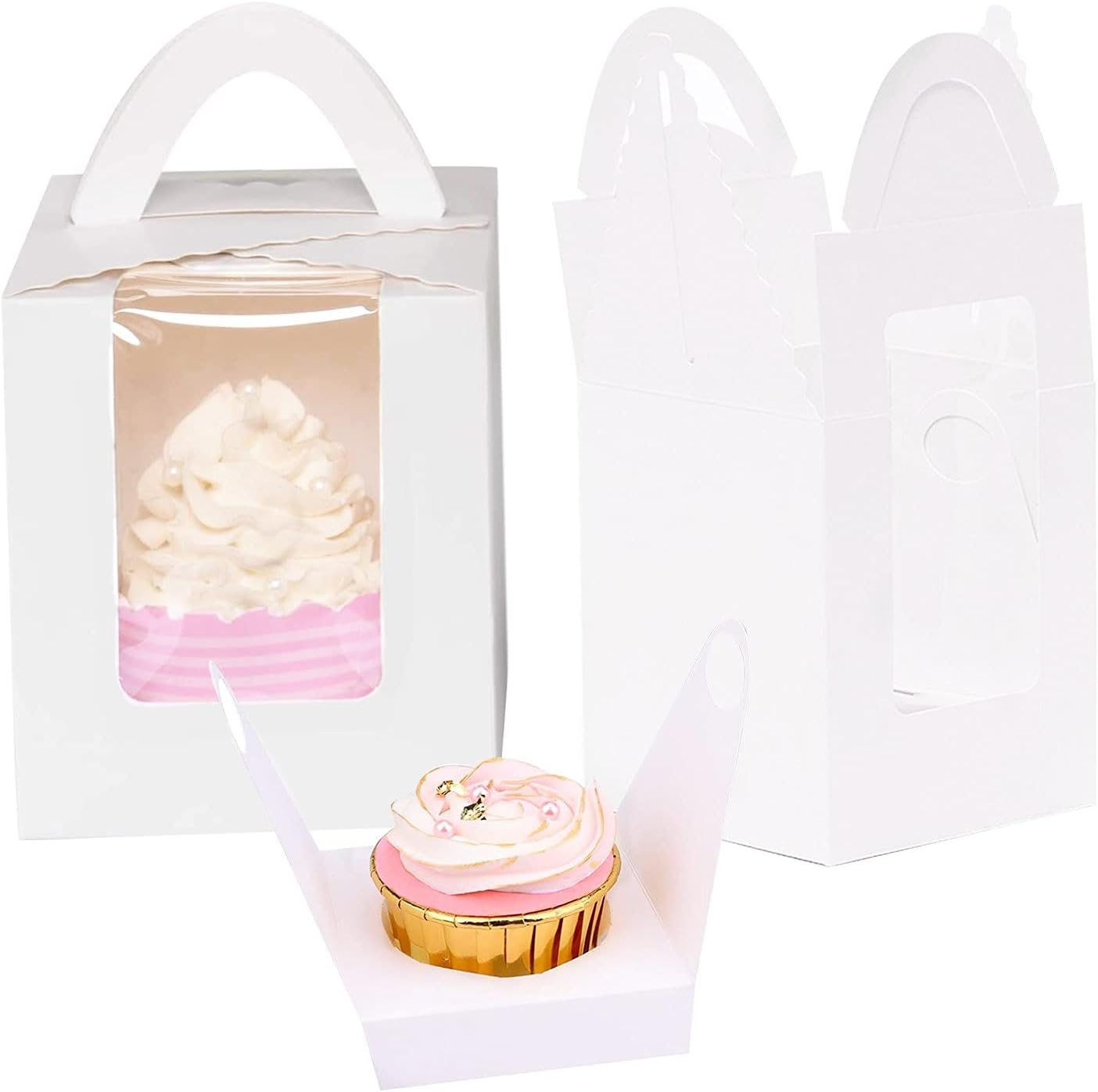 BELLE VOUS 12 Pack of White Cardboard Cake Boxes with Clear Plastic ...