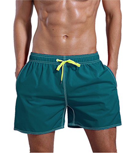 QRANSS Men's Quick Dry Swim Trunks Bathing Suit Beach Shorts Dark Green ...