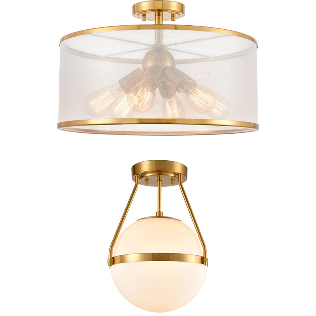 HOLKIRT 1-Pack Globe Ceiling Light and 1-Pack Drum Organza Ceiling ...