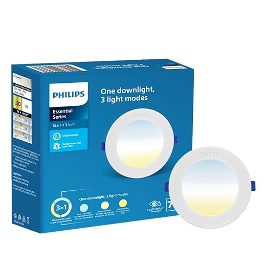 PHILIPS StarFit 7-watt Round LED Downlighter | 3 Colors in 1 Concealed ...