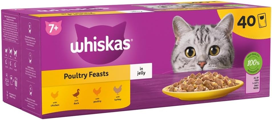 WHISKAS - 7+- Senior Wet Cat Food Pouches - 40 x 85 g - Poultry in ...