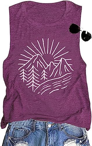 Womens Muscle Adventure Summer Shirt Sunset Hiking Mountain Graphic ...