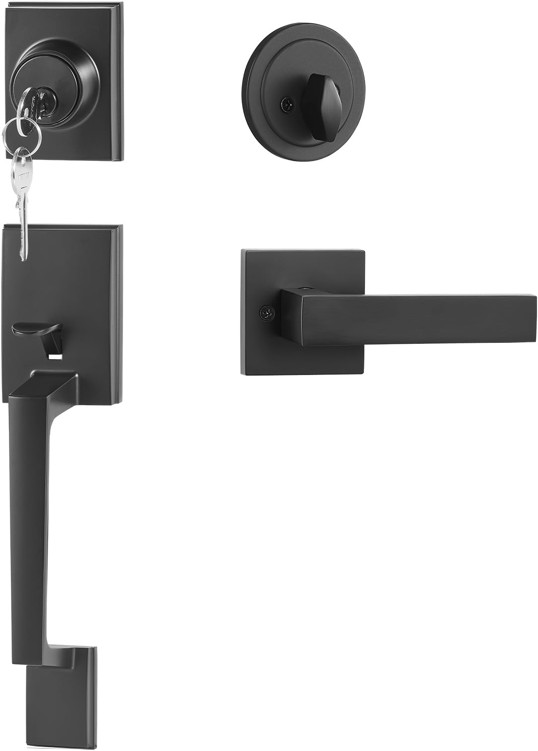 VEVOR Entry Door Handle and Deadbolt Set, Matte Black Square Handle Set ...