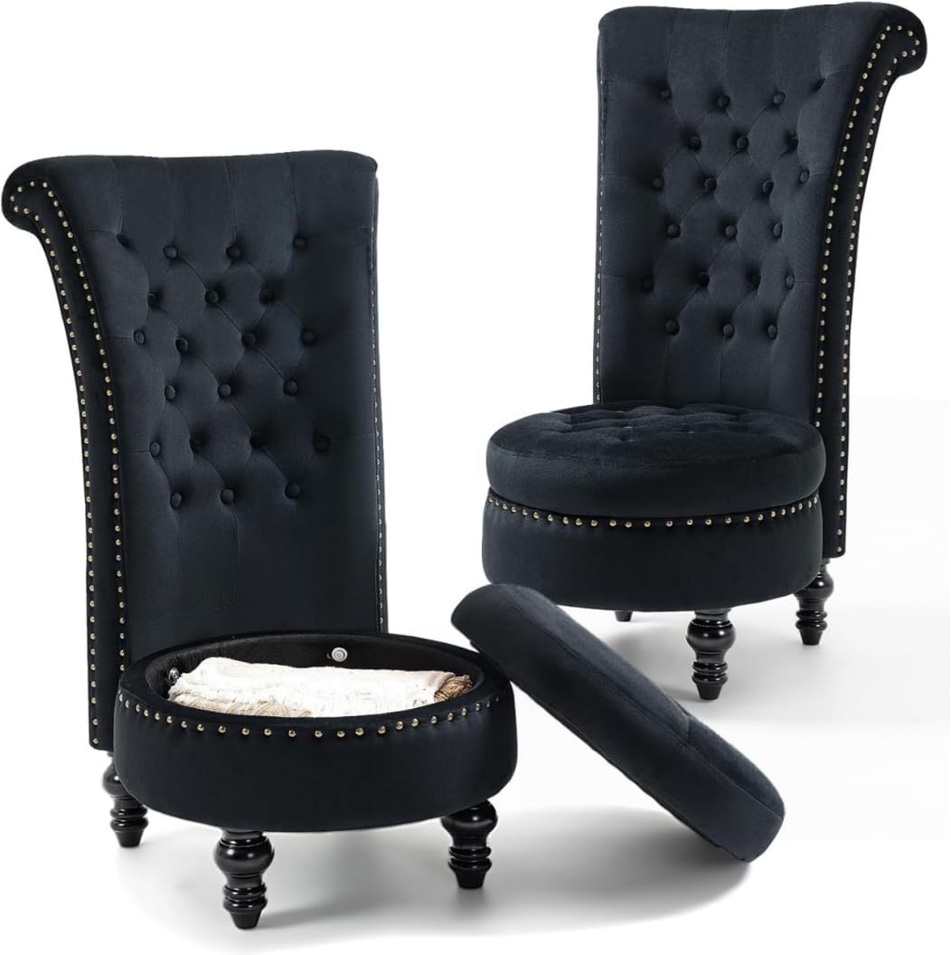 Amazon.com: AVAWING High Back Throne Chair Set of 2, Velvet Royal ...