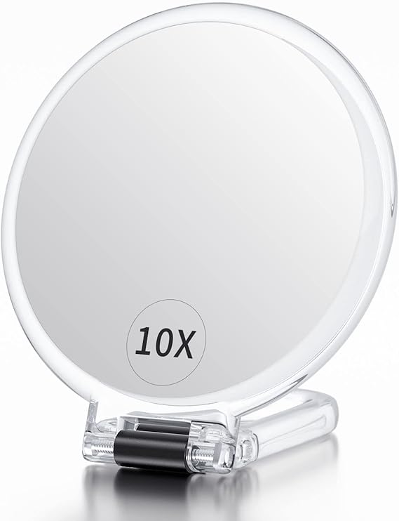 BEAUTIFIVE Hand Mirror with Handle 10X/1X, Double Sided Magnifying Make ...