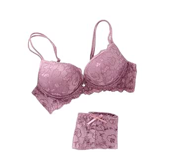 Buy Mrs Queen Lace Self Design Padded Bra & Panty Set for Women (Purple ...