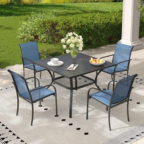 Amazon.com: ARKOST 5 Pieces Outdoor Dining Set, Stackable Textilene ...