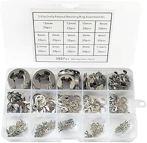 Amazon.com: BEIRUDG 380Pcs E-Clip Circlip External Retaining Ring 304 Stainless Steel External ...