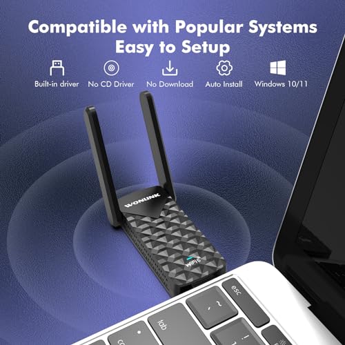 WONLINK Newest WiFi Dongle for PC, WiFi6 WiFi Adapter 1800Mbps Dual Band 2.4GHz&5.8GHz, USB3.0 ...