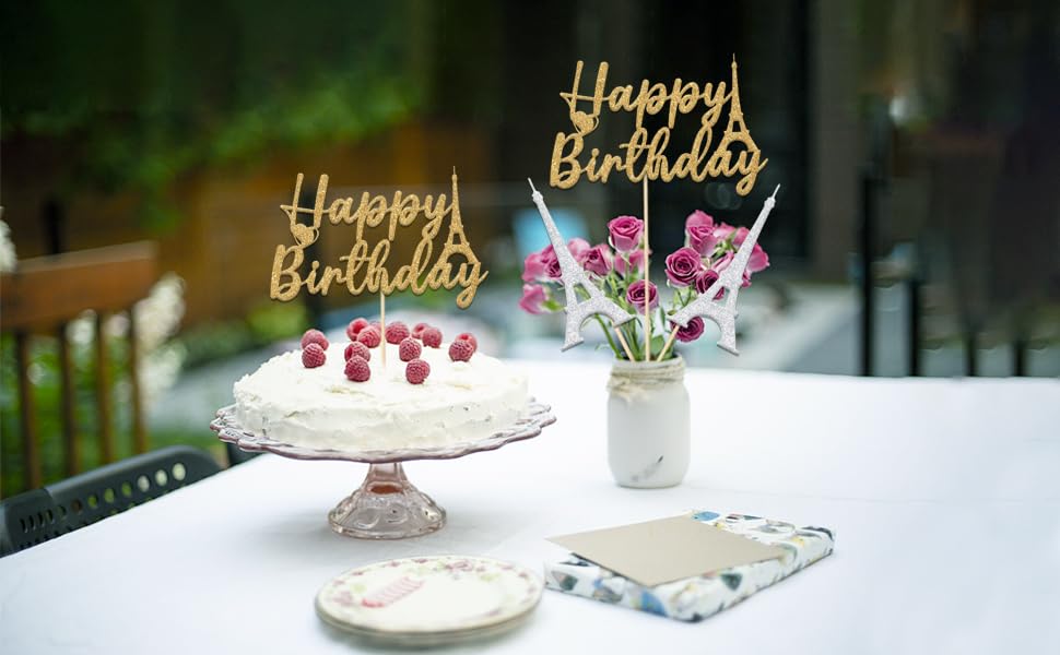 Snapklik.com : 12Pcs Paris Happy Birthday Centerpiece Sticks, Silver ...