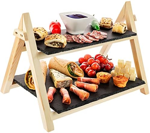 Slate Serving Board Premium Bamboo Rustic Slate Boards 2 Tier Cake ...