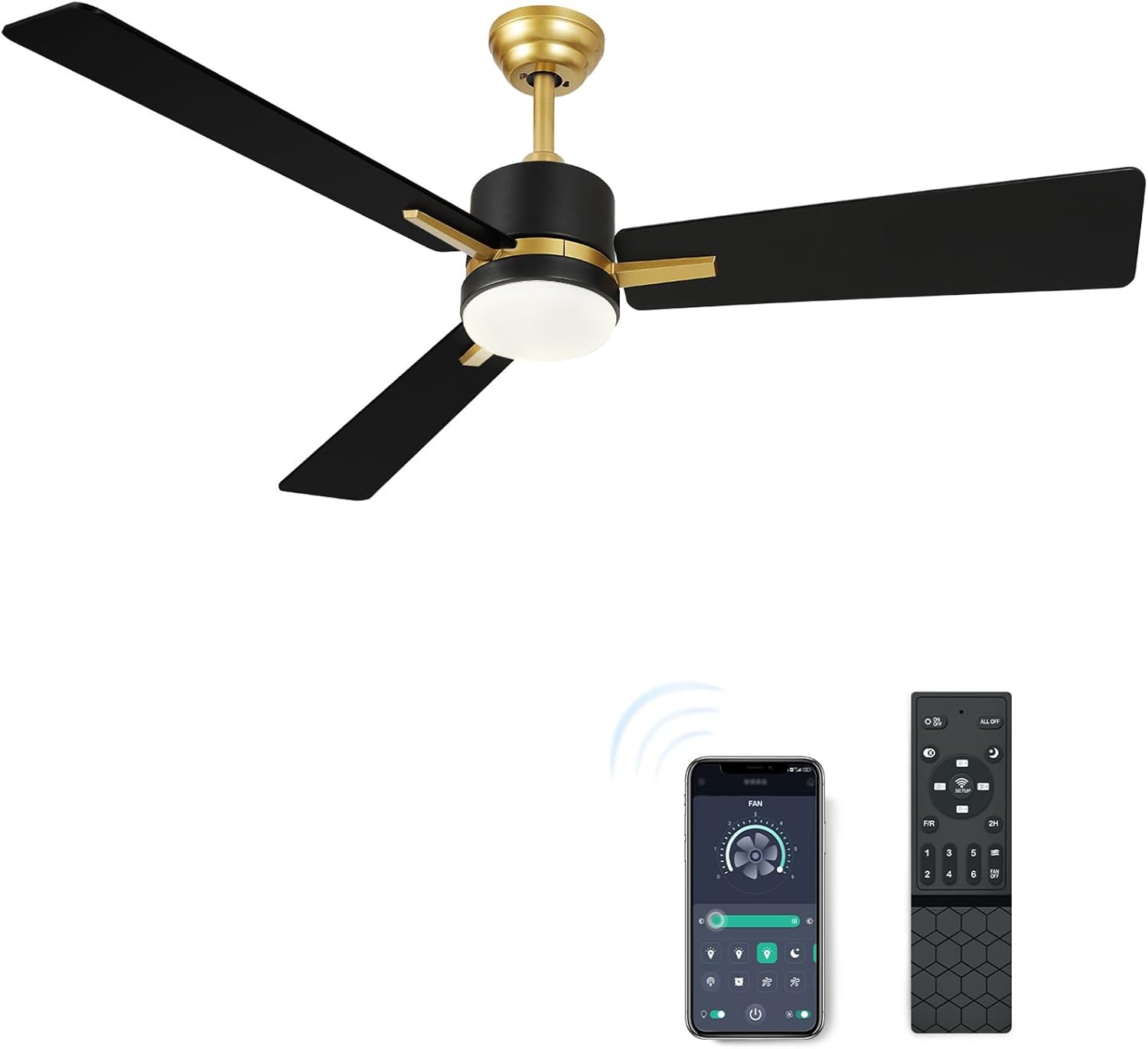 YITAHOME 48 Inch Black Gold Ceiling Fan with Light Remote and APP ...