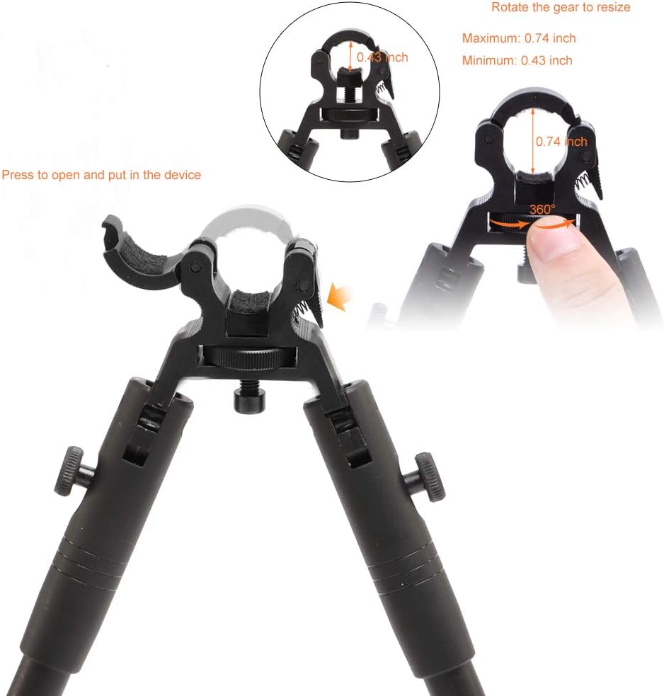 Nabila Clamp-on Bipod for Rifles, Double Pads Round Barrel Mount Bipod ...