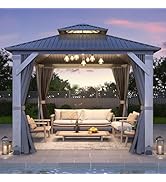 Amazon.com : GARTOO 10' x 12' Outdoor Wood Gazebo - Permanent Wooden Hardtop Gazebo Pavilion ...