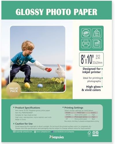 Pikapoka 8x10 Photo Paper Glossy, Photo Quality Paper for Inkjet ...