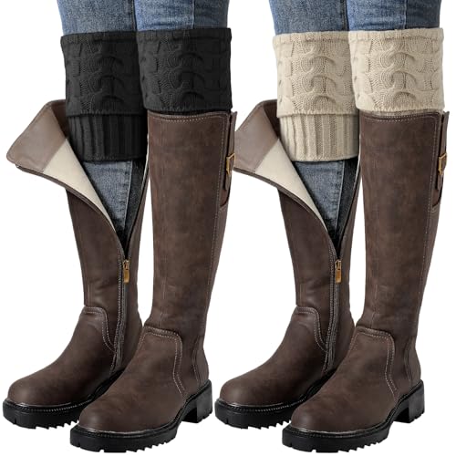 2 Pairs Boot Socks for Women - Winter Warm Boot Cuffs, Crochet Knitted ...