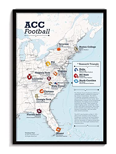 Amazon.com: Framed College Football Stadium Map - Features ACC Teams ...