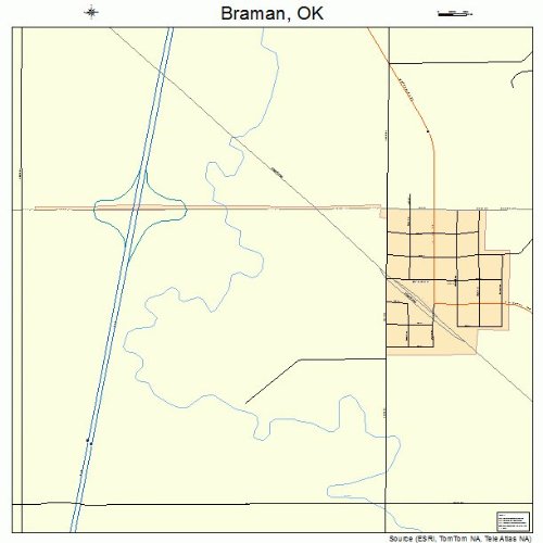 Large Street & Road Map of Braman, Oklahoma OK - Printed poster size ...