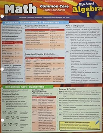 Math Common Core Algebra 1 9Th Grade by BarCharts, Inc. (2014 ...