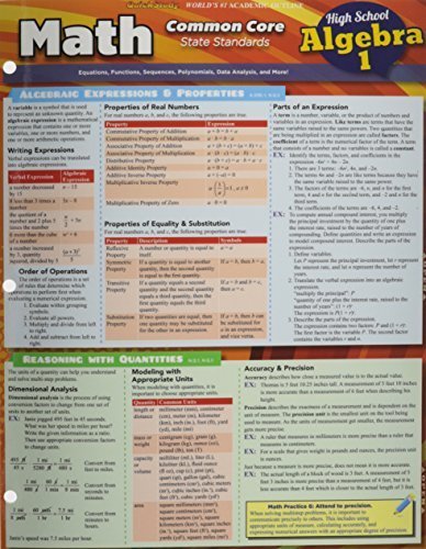 Math Common Core Algebra 1 9Th Grade by BarCharts, Inc. (2014 ...