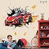 decalmile 3D Racing Cars Wall Decals Red Cars Flags Wall Stickers Boys ...