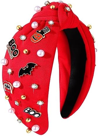 Amazon.com : Halloween Headband for Women Crystal Pearl Knotted ...