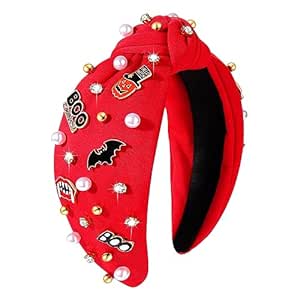 Amazon.com : Halloween Headband for Women Crystal Pearl Knotted ...