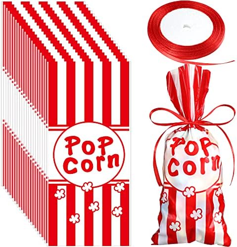 Amazon.com: Clear Plastic Cellophane Treat Bags - Red White Stripes ...