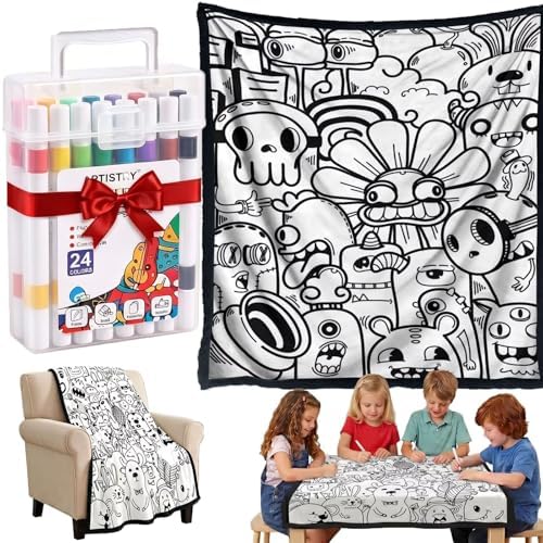 Amazon.com: NatureHaven Color Your Own Blanket, DIY Washable Coloring ...