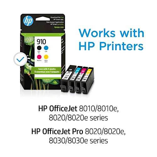 Original HP 910 Black, Cyan, Magenta, Yellow Ink Cartridges (4 Count ...
