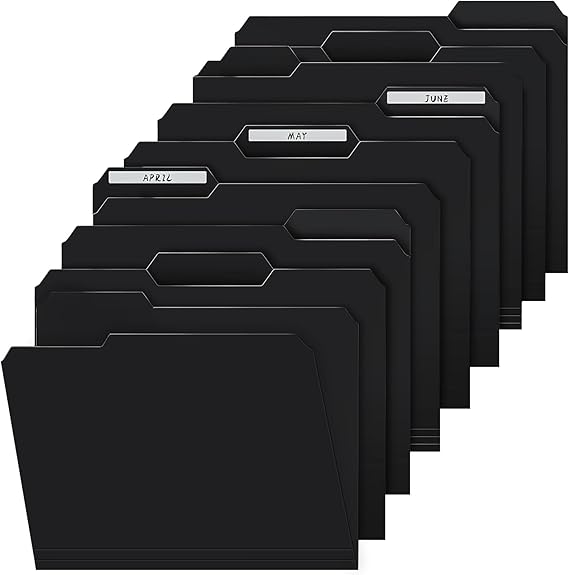 Amazon.com : 9 Pack Black Plastic File Folder,Fun Storage 3 Tab Heavy ...
