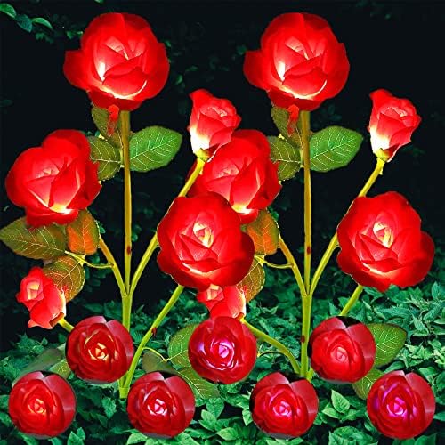 ANGMLN Solar Garden Rose Lights Decorative, 4 Pack 7 Color Changing ...