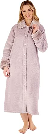 Amazon.com: Ladies Slenderella Fur Collar Embossed 46" Button Through ...