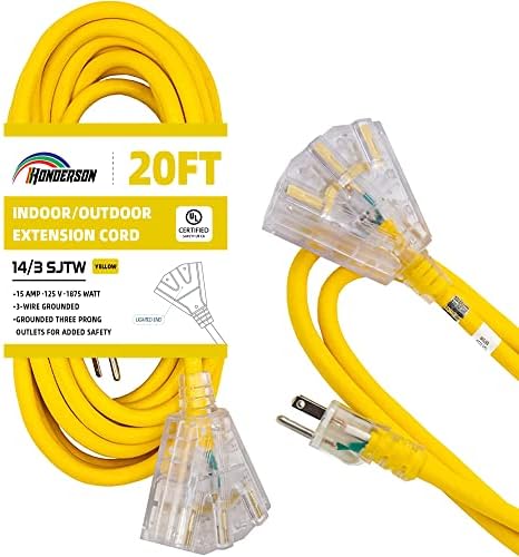 Amazon.com: HONDERSON 20FT Lighted Outdoor Extension Cord with 3 Power ...