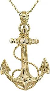 Twisted Style Nautical Rope Fouled Anchor Pendant in 10K Yellow Gold ...