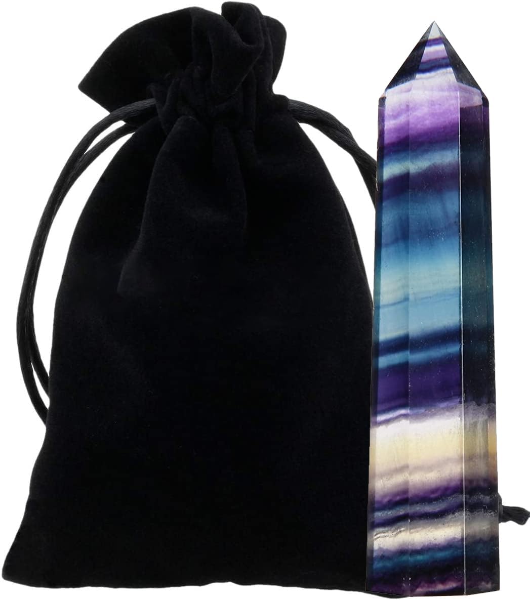 Yeesabella Healing Crystals Wand with Velvet Bag, Fluorite Crystal Wand ...