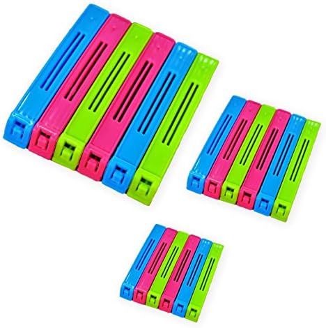 VR 18 Pcs - 3 Different Size Plastic Food Snack Bag Pouch Clip Sealer ...