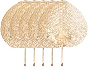 Amazon.com: 10PCS Natural Raffia Hand Fans Handmade Hand Weaving Fan ...
