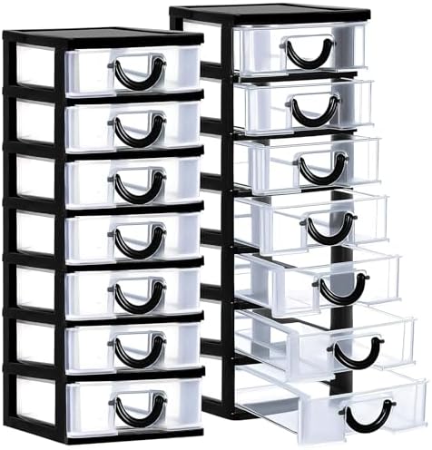2 Pack Mini Plastic Drawers Organizer, 7 Drawer Storage Organizer Small ...