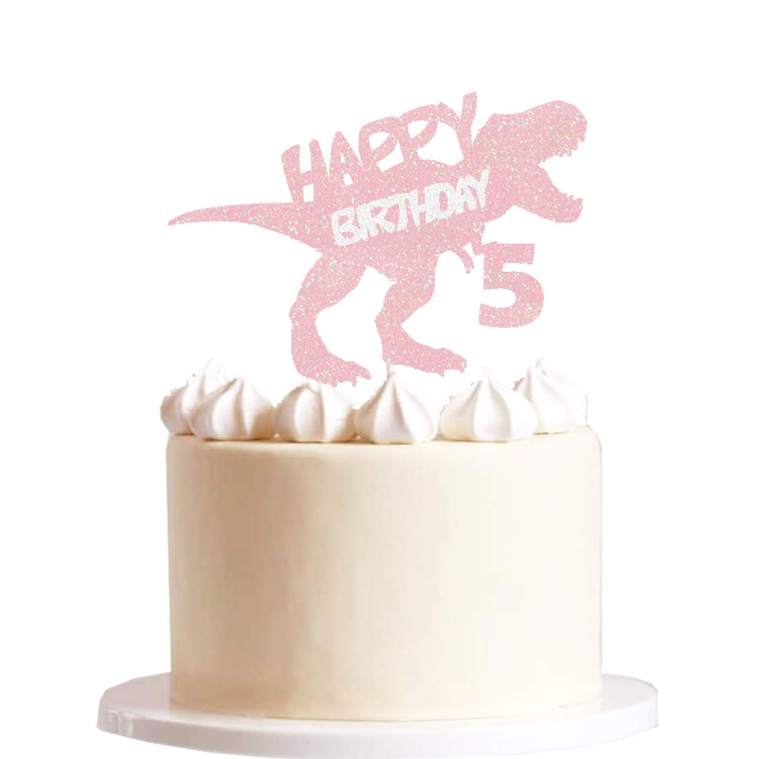 Buy HEETON Dinosaur 5th Birthday Cake Topper Dinosaur Five Pink Happy ...