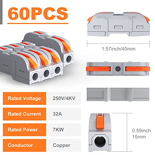Snapklik.com : 60pcs Lever Wire Connectors Push-in, 1 To 1 Inline ...