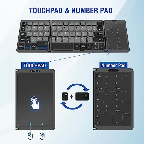 Edjo Foldable Bluetooth Keyboard Rechargeable Portable Wireless Keyboard With Touchpad And Number