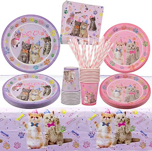 Amazon.com: 96 Pcs Cat Birthday Party Plates Napkins Forks Supplies ...