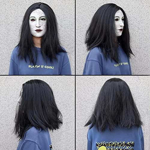 Amazon.com: Halloween Creepy Woman Mask with Long Hair Wigs ,Scary ...