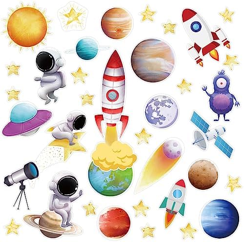 Amazon.com: 100pcs Outer Space Cutouts Solar System Rocket Planet Star ...